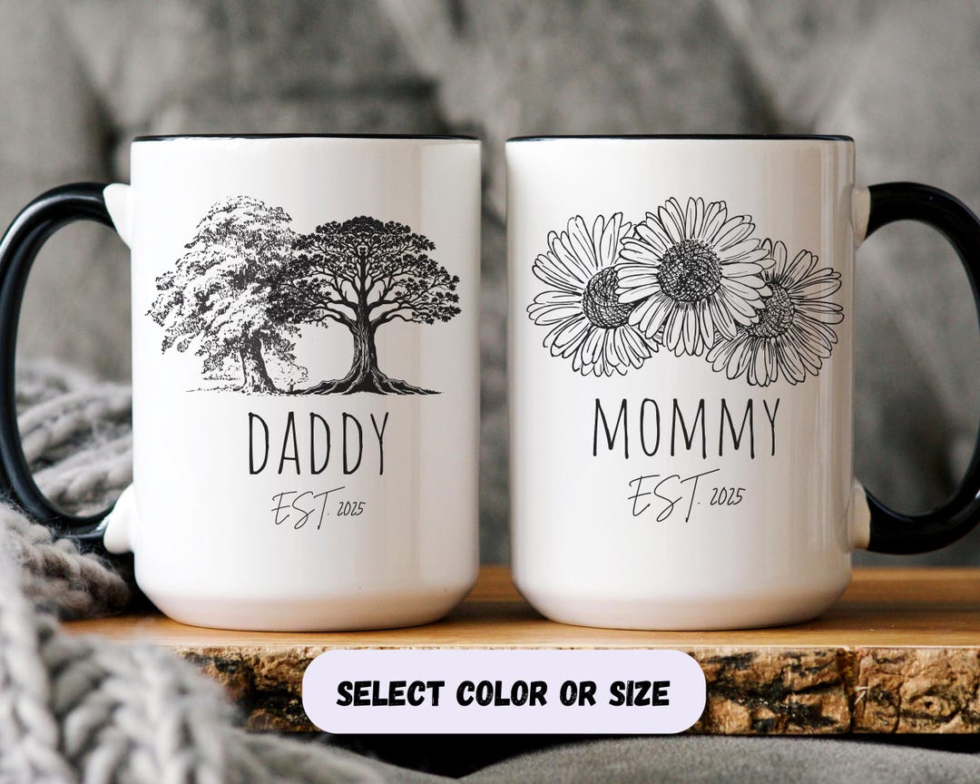 Personalized New Parents Coffee Mug Set, First Time Mom and Dad Gift ...