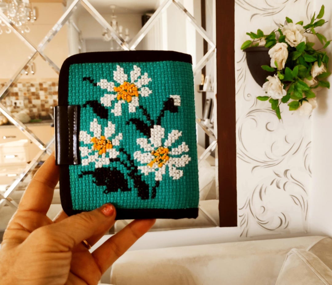 Embroidered With Turkish Cross-stitch Technique, Floral, Dark Green ...