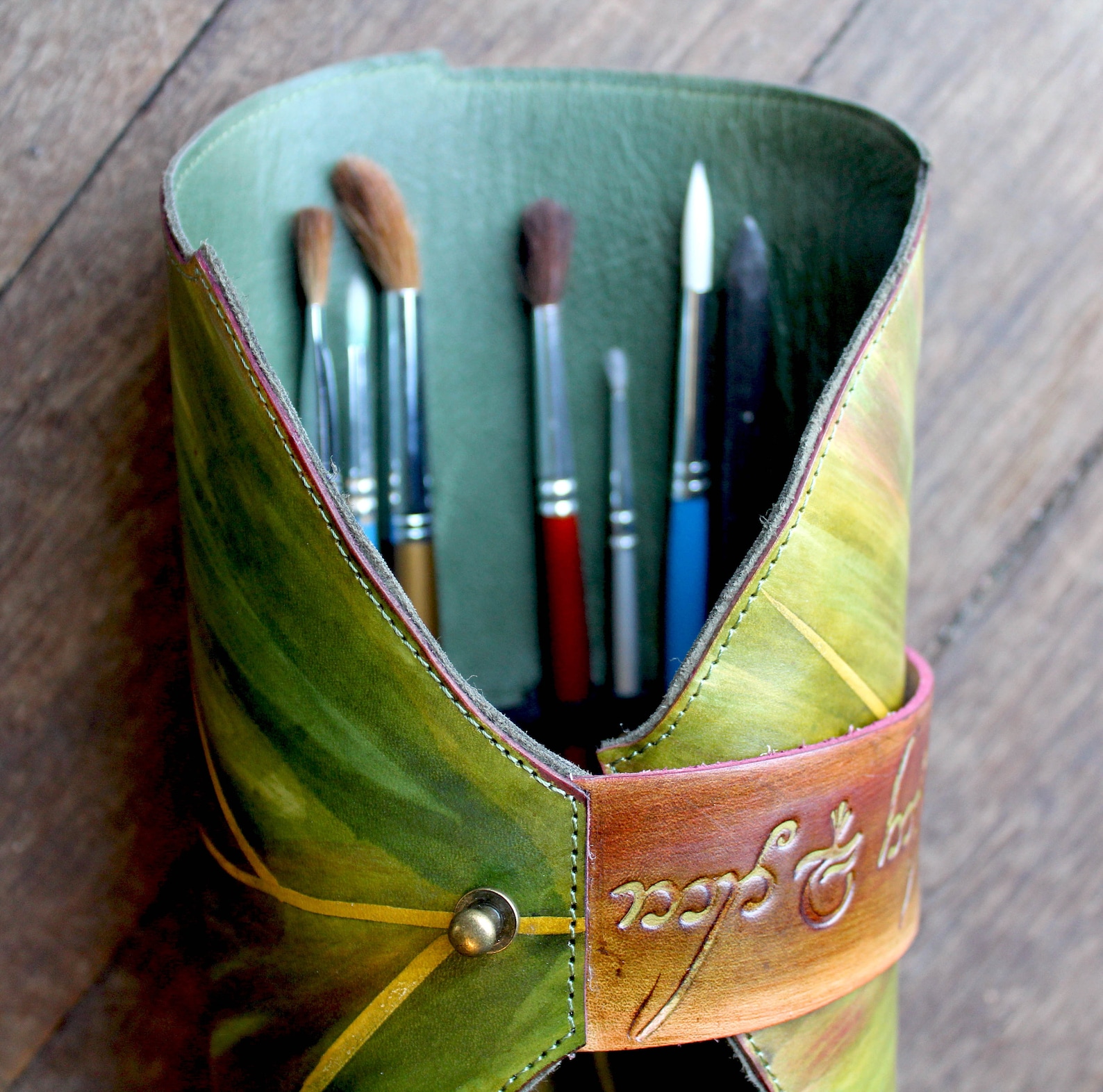 Leaf Art Utensil Wraps With Elvish Script, Leaf Pencil Holder, Pencil ...
