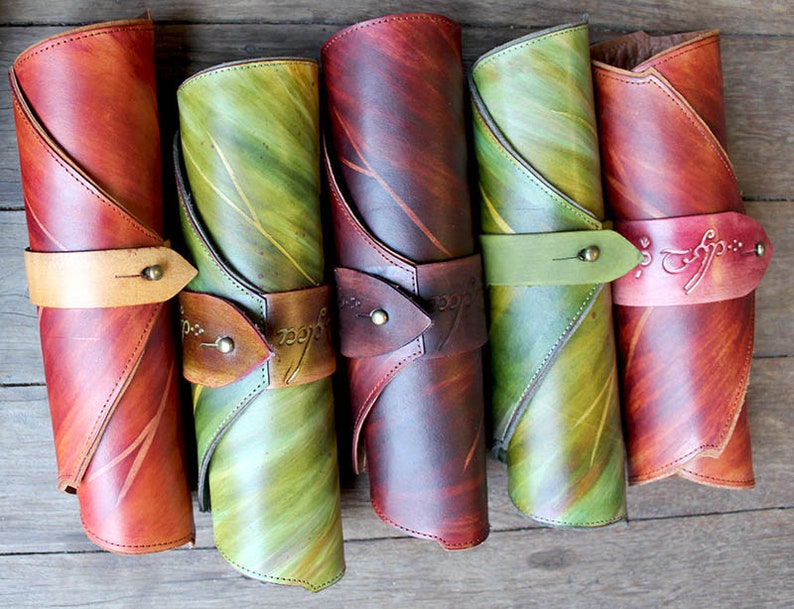 Leaf Art Utensil Wraps With Elvish Script Leaf Pencil Holder - Etsy