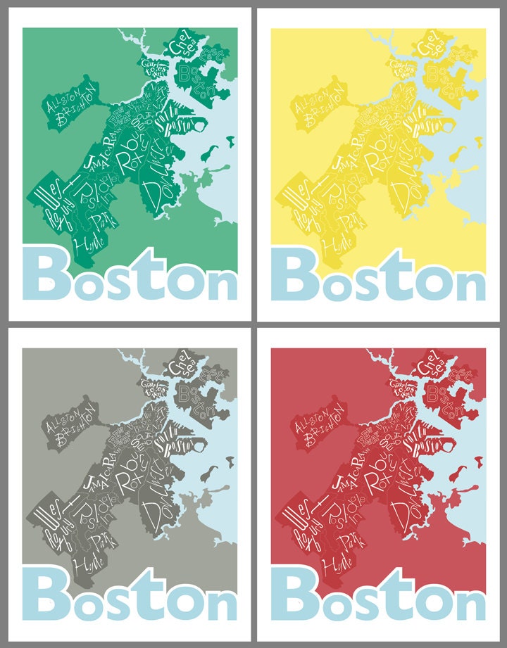Printable Boston Neighborhoods Map Poster - 8x10 File - Etsy