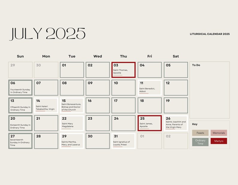 2024-25 Liturgical Calendar | Minimalist Neutral Guide | Catholic ...