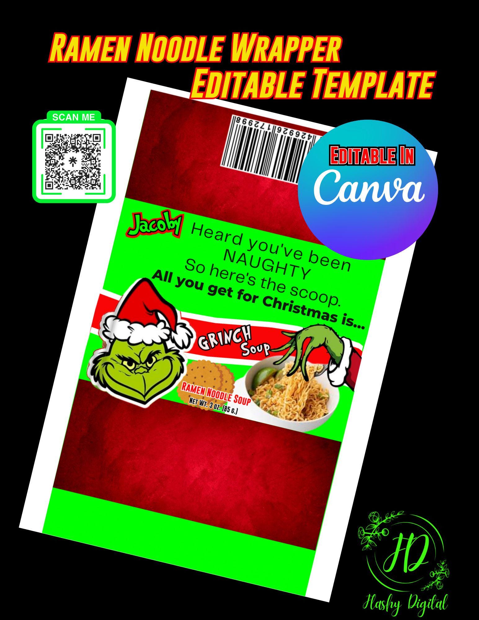 Ramen Noodle Wrapper Template CANVA EDITABLE Grinchmas Included but Can ...