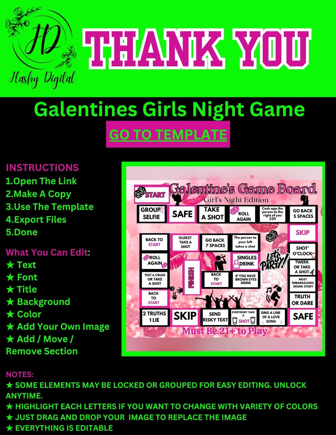 EDITABLE Galentine's Girls Night Game Board CANVA Template - Etsy