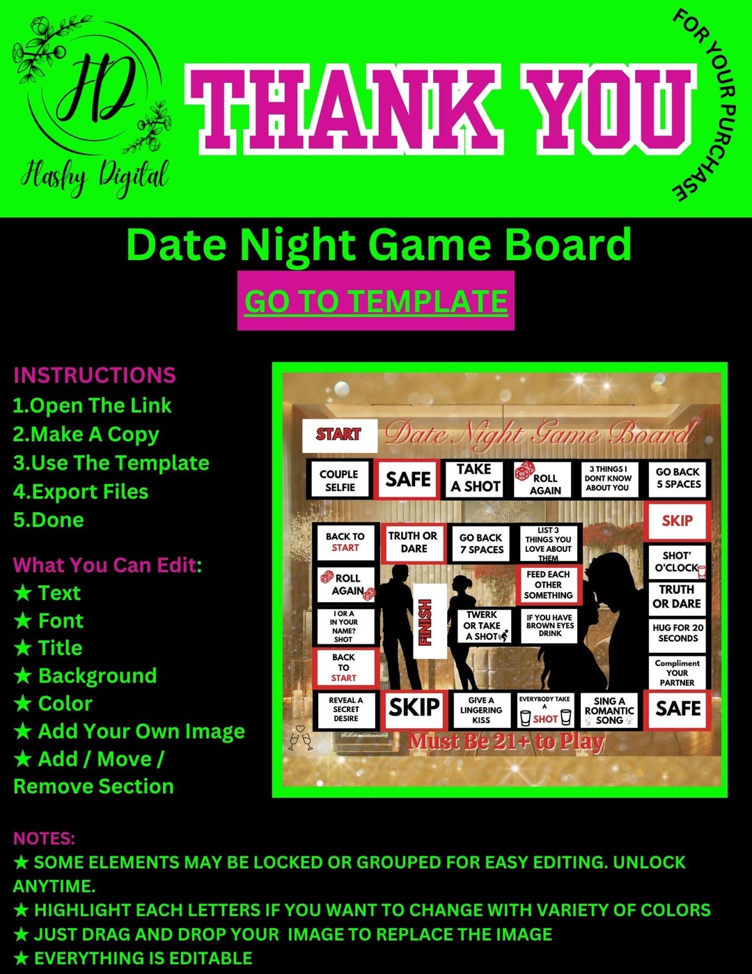 EDITABLE Date Night Game Board CANVA Template - Etsy