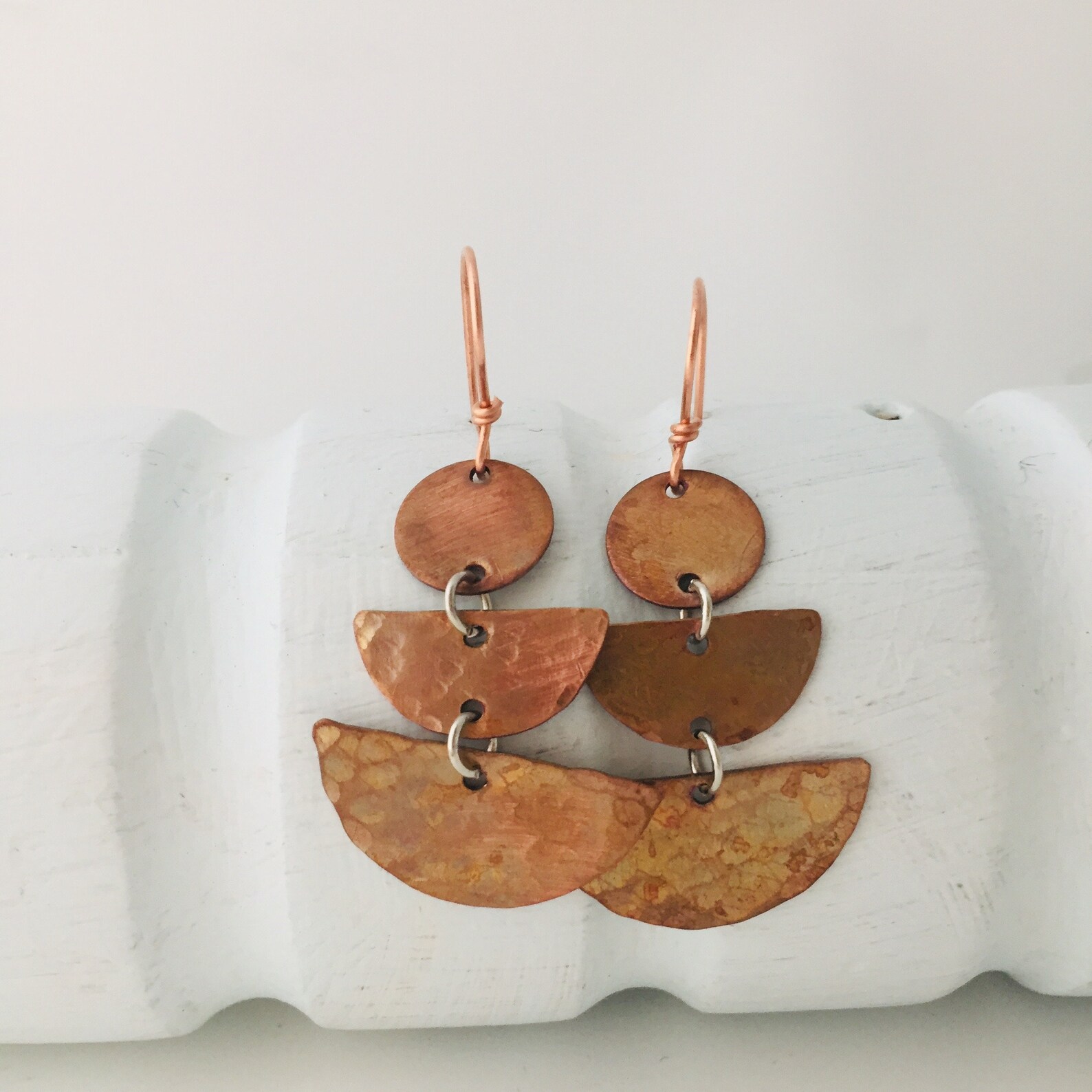 Copper Half Moon Earrings, Copper Disc Earrings, Boho Chic Earrings ...