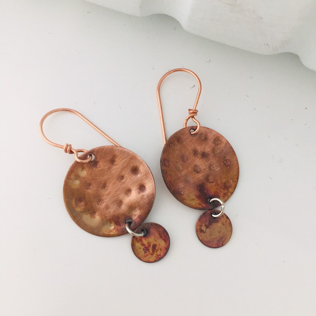 Copper Disc Earrings, Textured Copper Earrings, Double Disc Earrings ...