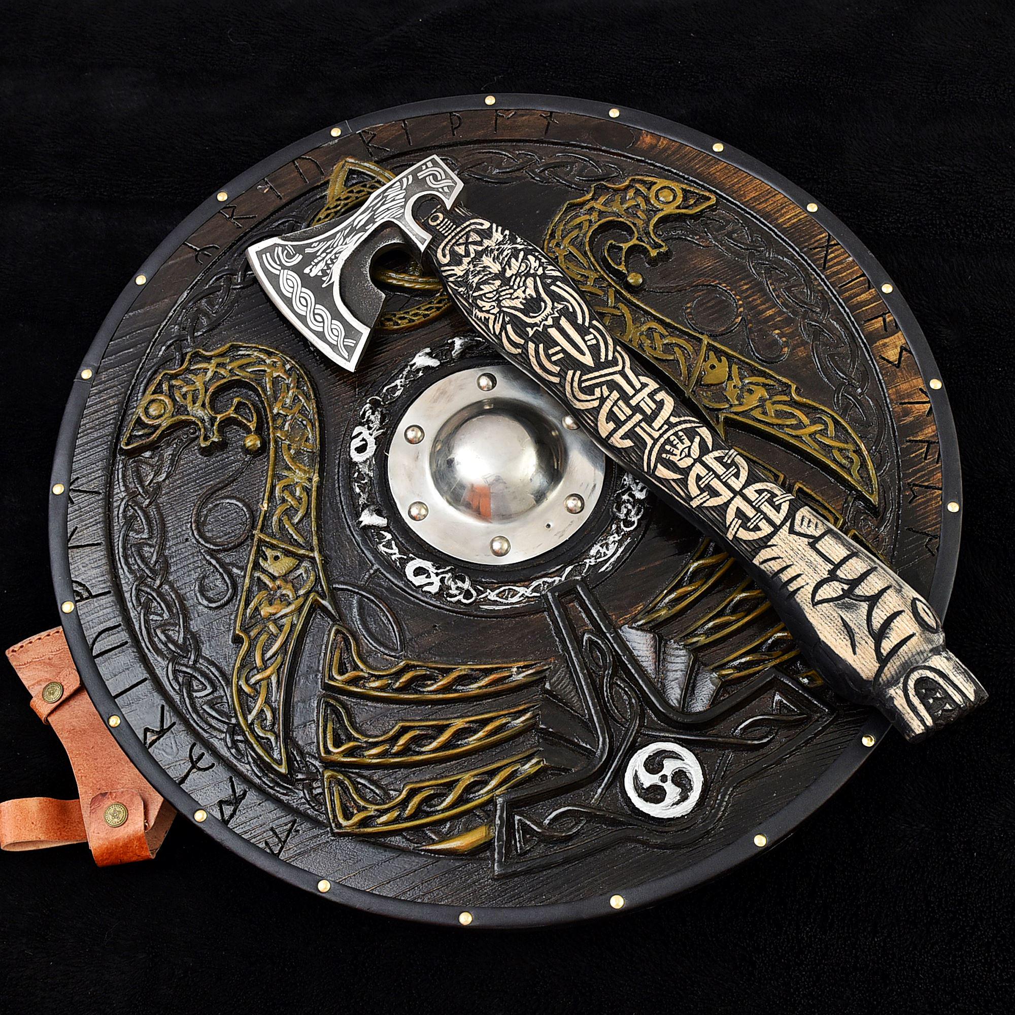 Custom Viking Shield, Medieval Axe &shield Set, Carved Viking Gift ...