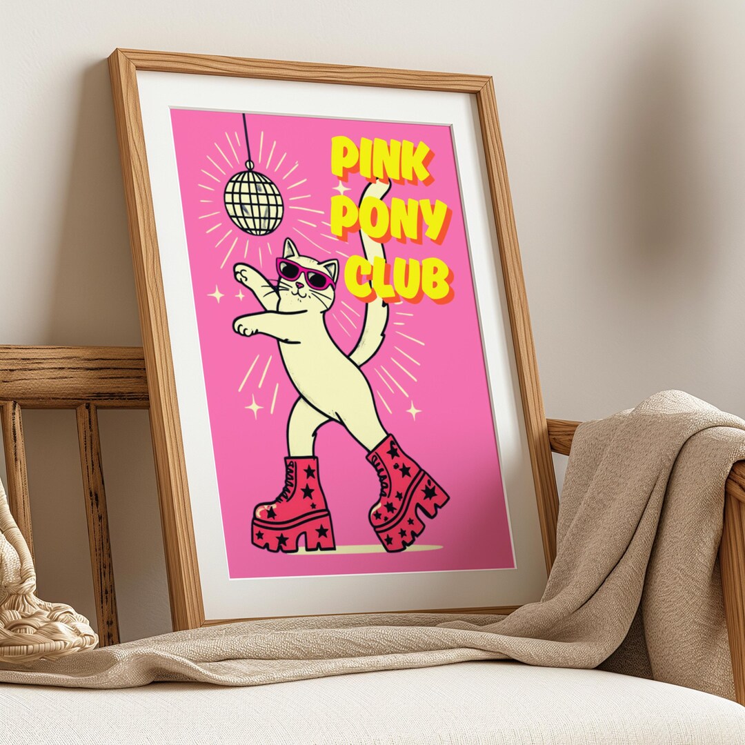 Disco Ball Cat Dancing Pink Pony Club Music Wall Art Print. Cat ...