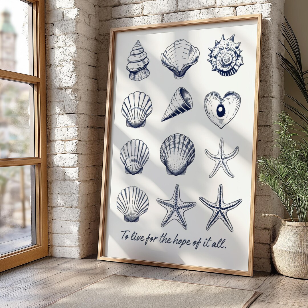 Seashells Nautical Wall Art Print: August Theme - Etsy