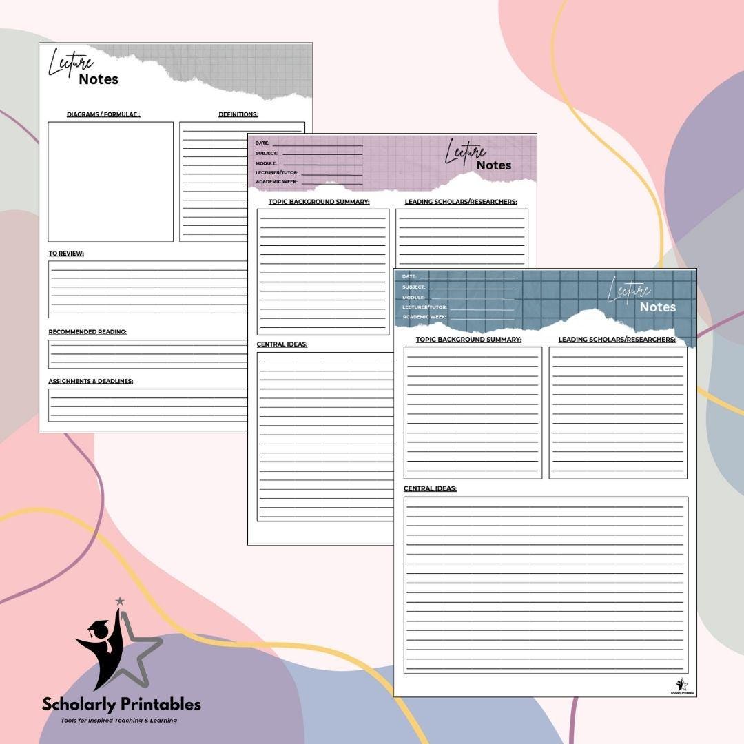 Printable Lecture/seminar Note-taking Template instant Download and ...