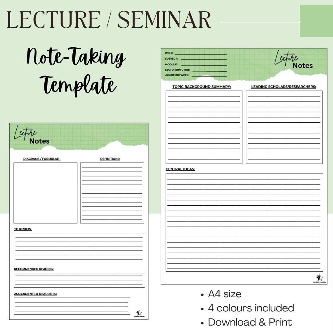 Printable Lecture/seminar Note-taking Template instant Download and ...