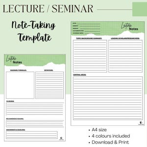Printable Lecture/seminar Note-taking Template instant Download and ...