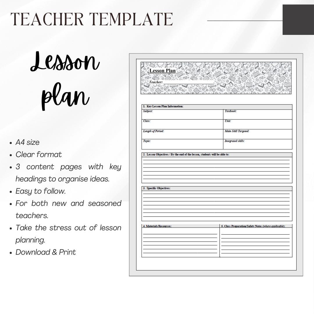 Printable Lesson Plan Template instant Download and Print - Etsy