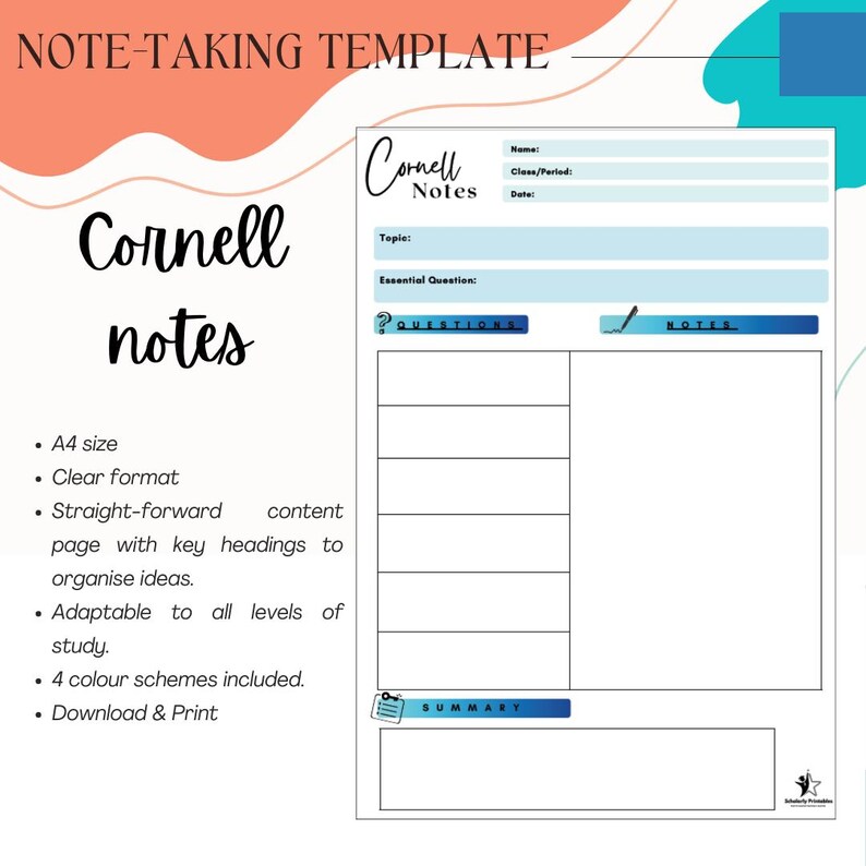 Printable Cornell Note-taking Template instant Download and Print - Etsy