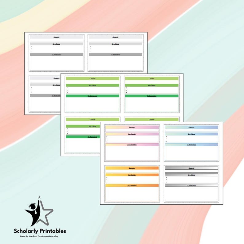 Printable Study and Revision Flashcards instant Download and Print - Etsy