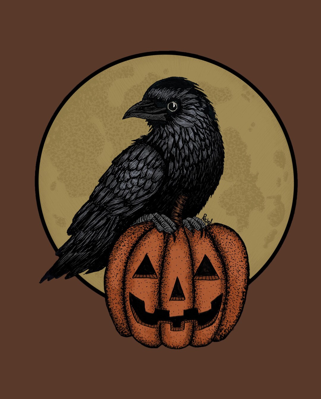 Raven by Rachel Surerus 8x10 Print of Hand Drawn Raven Sitting on a ...