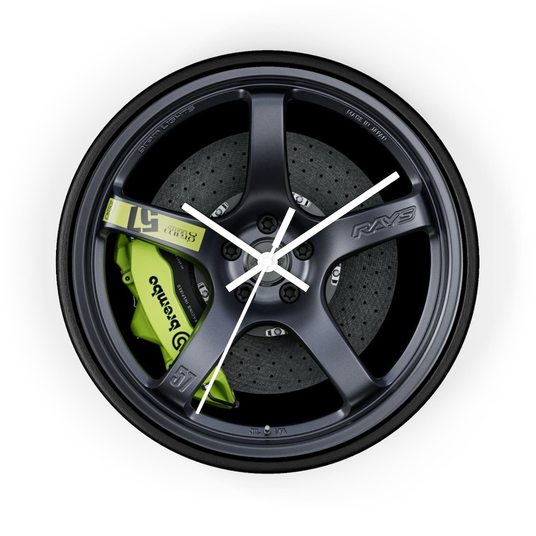 JDM Wall Clock, Tsx Te37 Green Brembo Caliper, Car Enthusiast Gift ...
