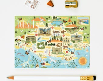 Dorset Map, Illustrated Map, Dorset Gift, Map of Dorset, Dorset Art ...