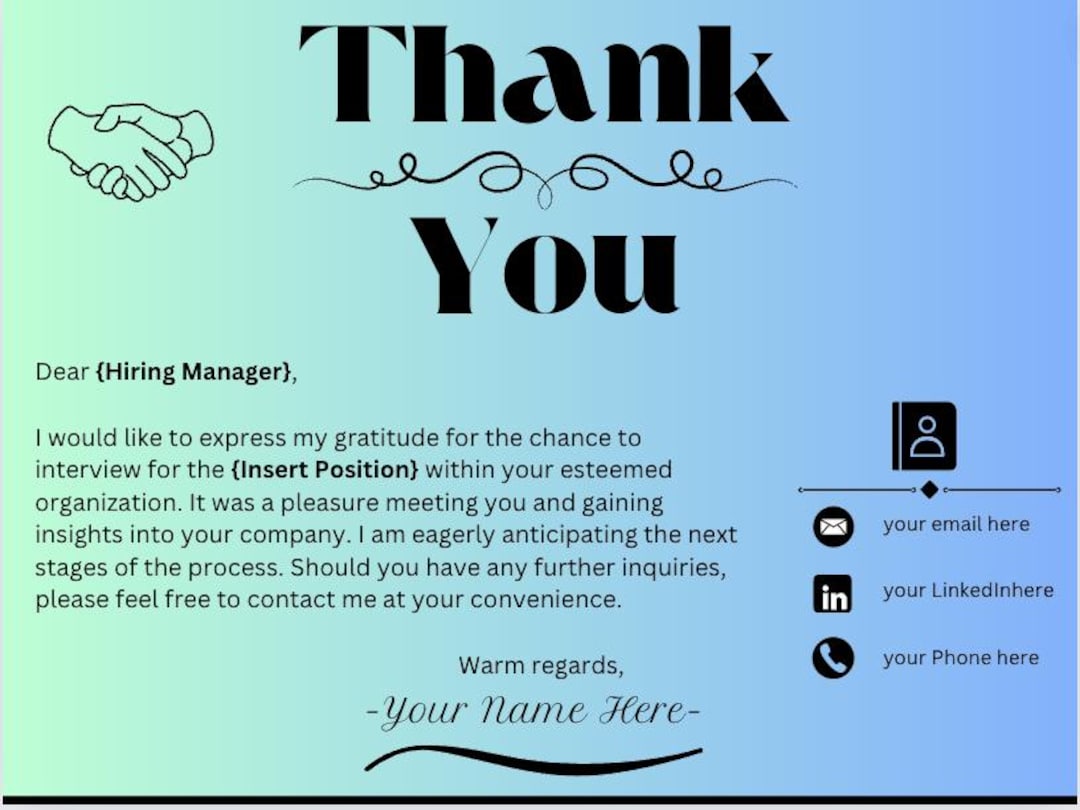 Digital Job Interview Thank You Card - Designed to Be Sent to Hiring ...
