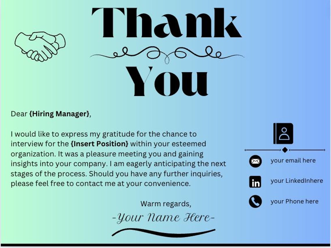 Digital Job Interview Thank You Card - Designed to Be Sent to Hiring ...