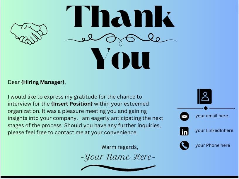 Digital Job Interview Thank You Card - Designed to Be Sent to Hiring ...