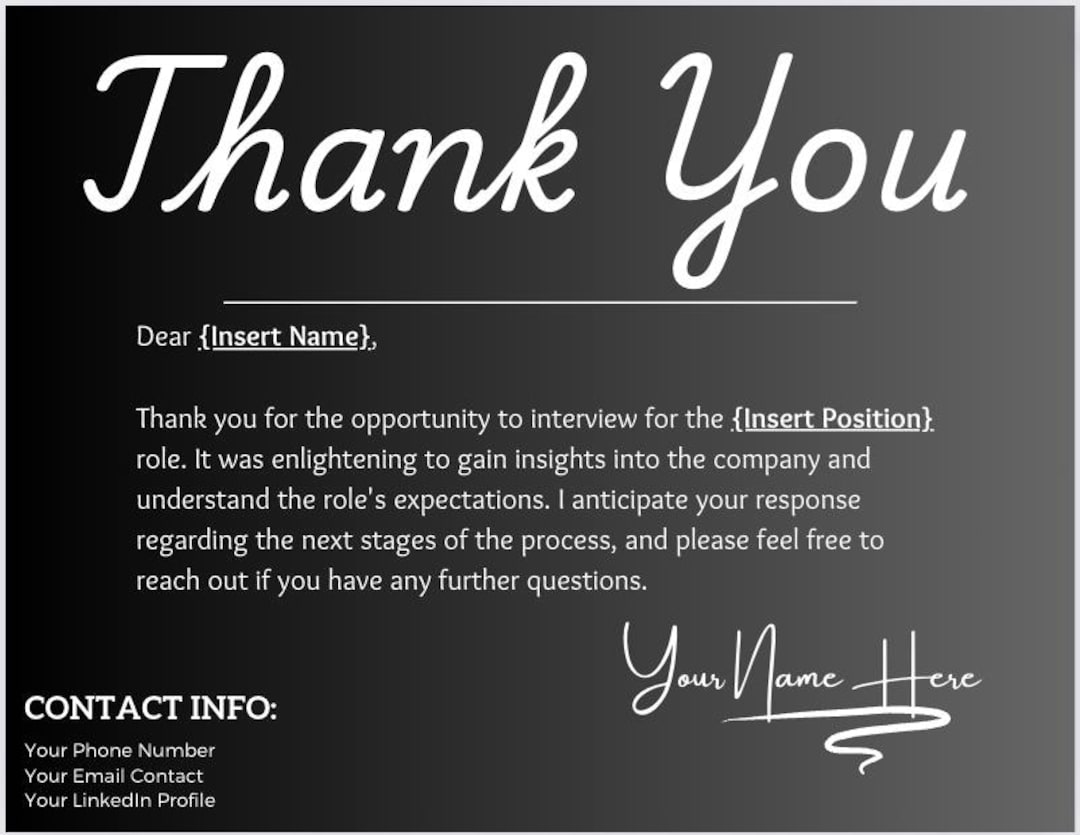 Digital Formal Thank You Card for Job Interviews - Black With White ...