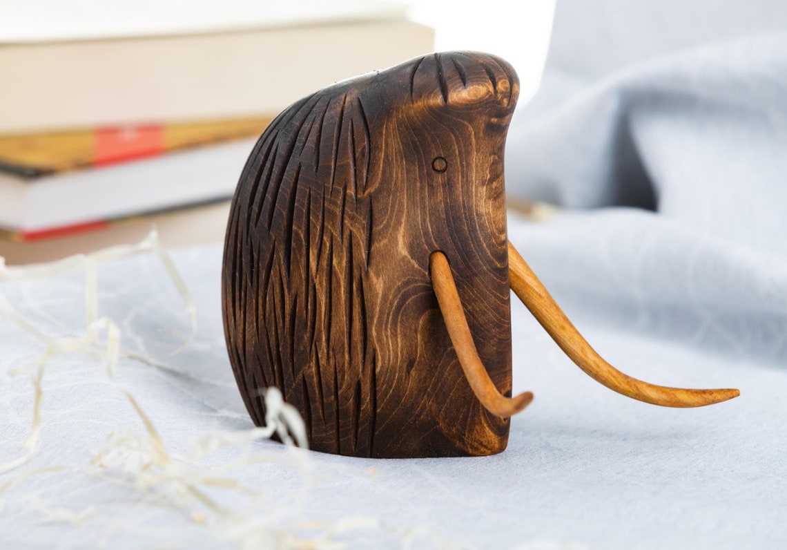 Wooden Mammoth Figurine Hand Carved From Natural Wood, Prehistoric ...