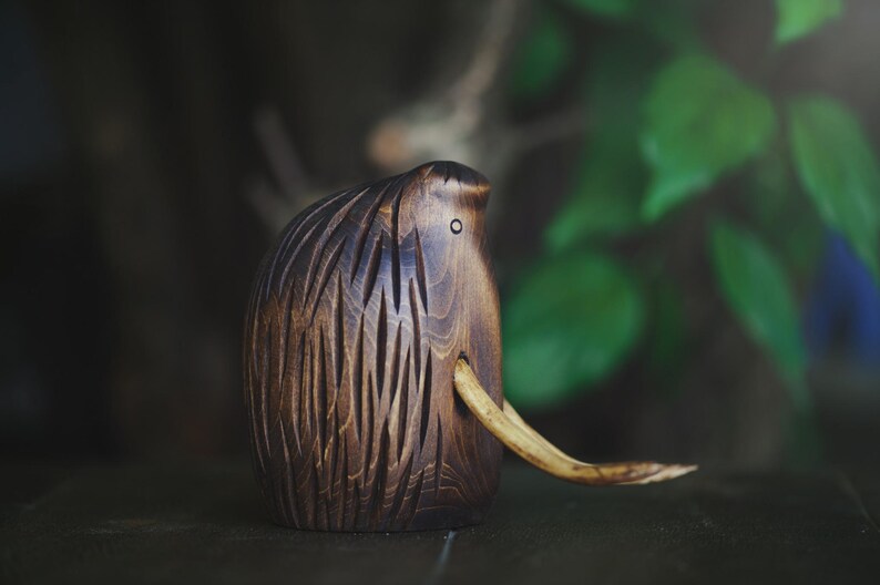 Wooden Mammoth Figurine Hand Carved From Natural Wood, Prehistoric ...