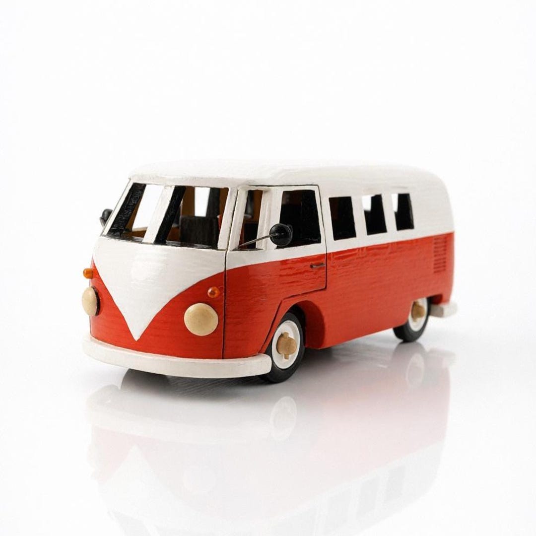 Wooden Bus Miniature, Red Car Decor, Classic Automobil Toy, Handcrafted ...