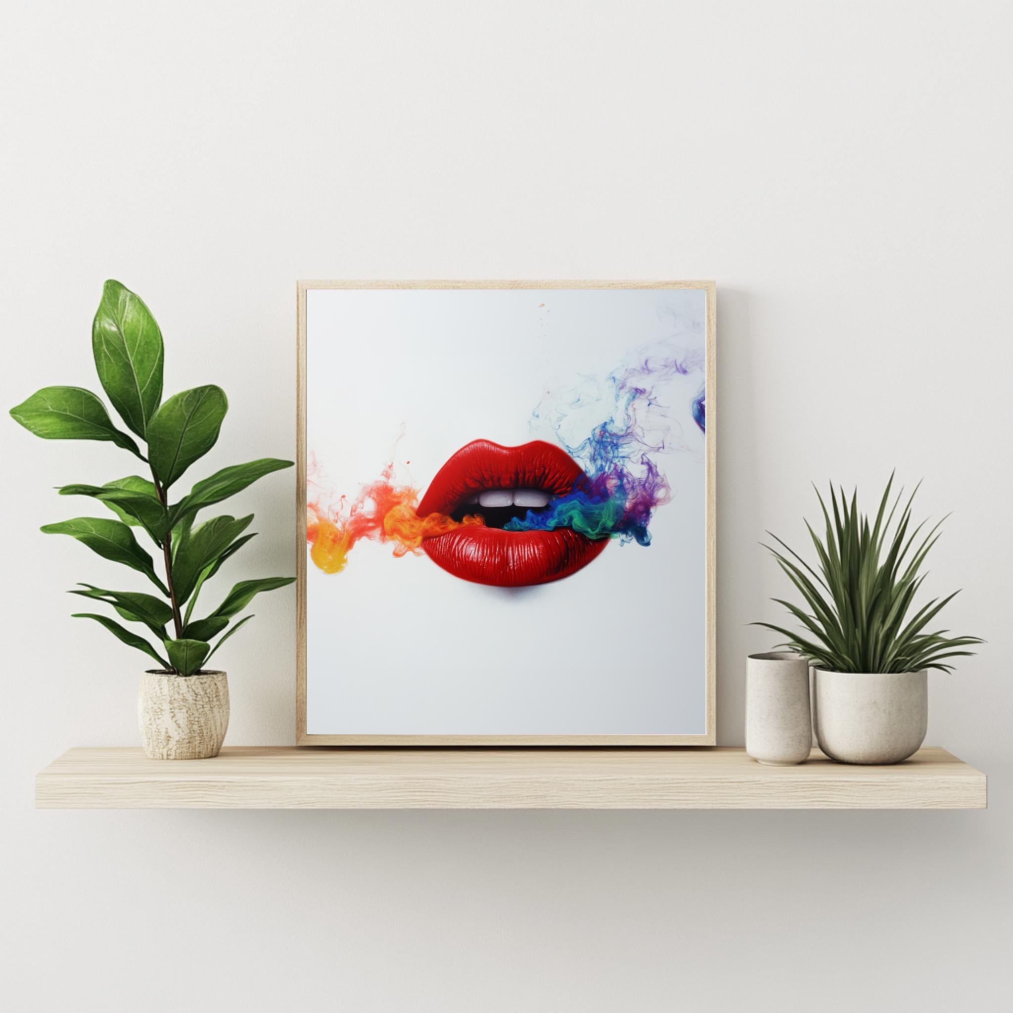 Red Lips With Colorful Smoke, Modern Pop Art, Vibrant Wall Decor, Bold ...