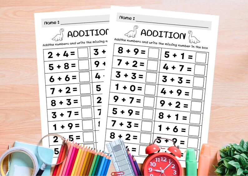 10 Printable Addition Worksheets, Fill in the Blanks - Maths Practice ...