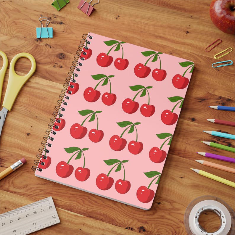 Aesthetic Cherry Print A5 Notebook Cute and Feminine Stationary Back to ...