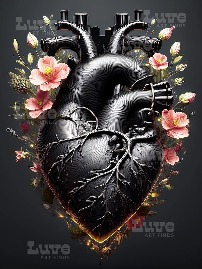 Digital Artwork of a Human Heart With Flowers in High Resolution - Etsy