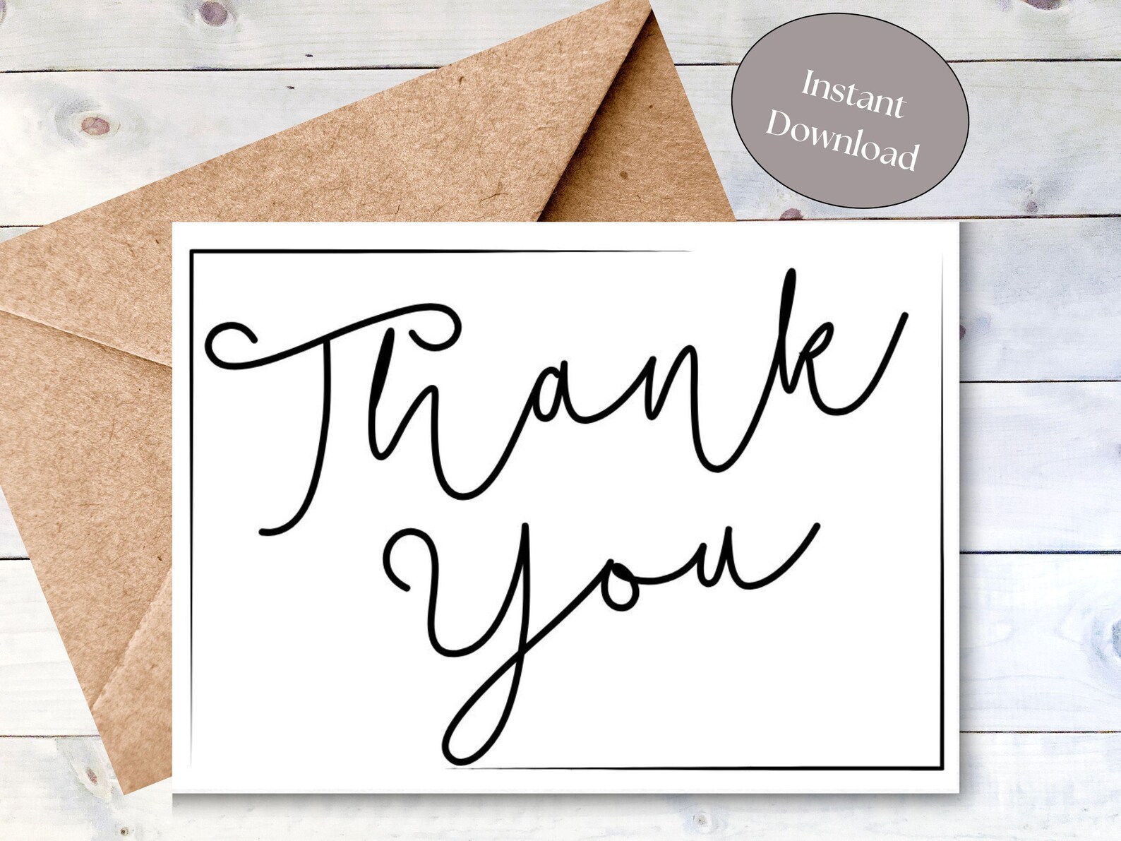 Printable Thank You Card, Instant Download PDF, Simple Thank You Card ...
