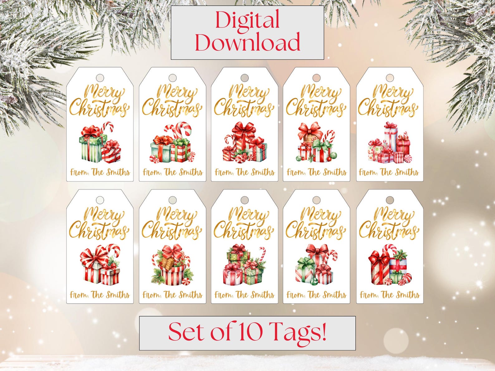 Editable Printable Candy Cane Christmas Gift Tags, Digital Download ...