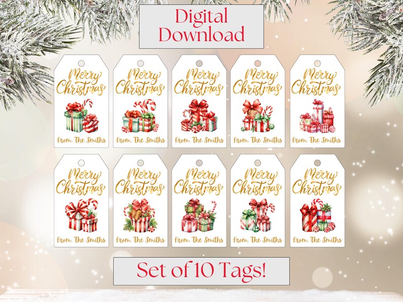 Editable Printable Candy Cane Christmas Gift Tags, Digital Download ...