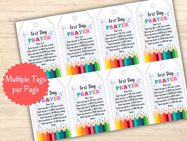 First Day of School Prayer Tag, INSTANT DOWNLOAD, Back to School Prayer ...