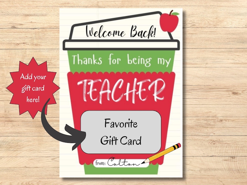 Back to School Teacher Gift Card Holder- Printable, Welcome Back to ...