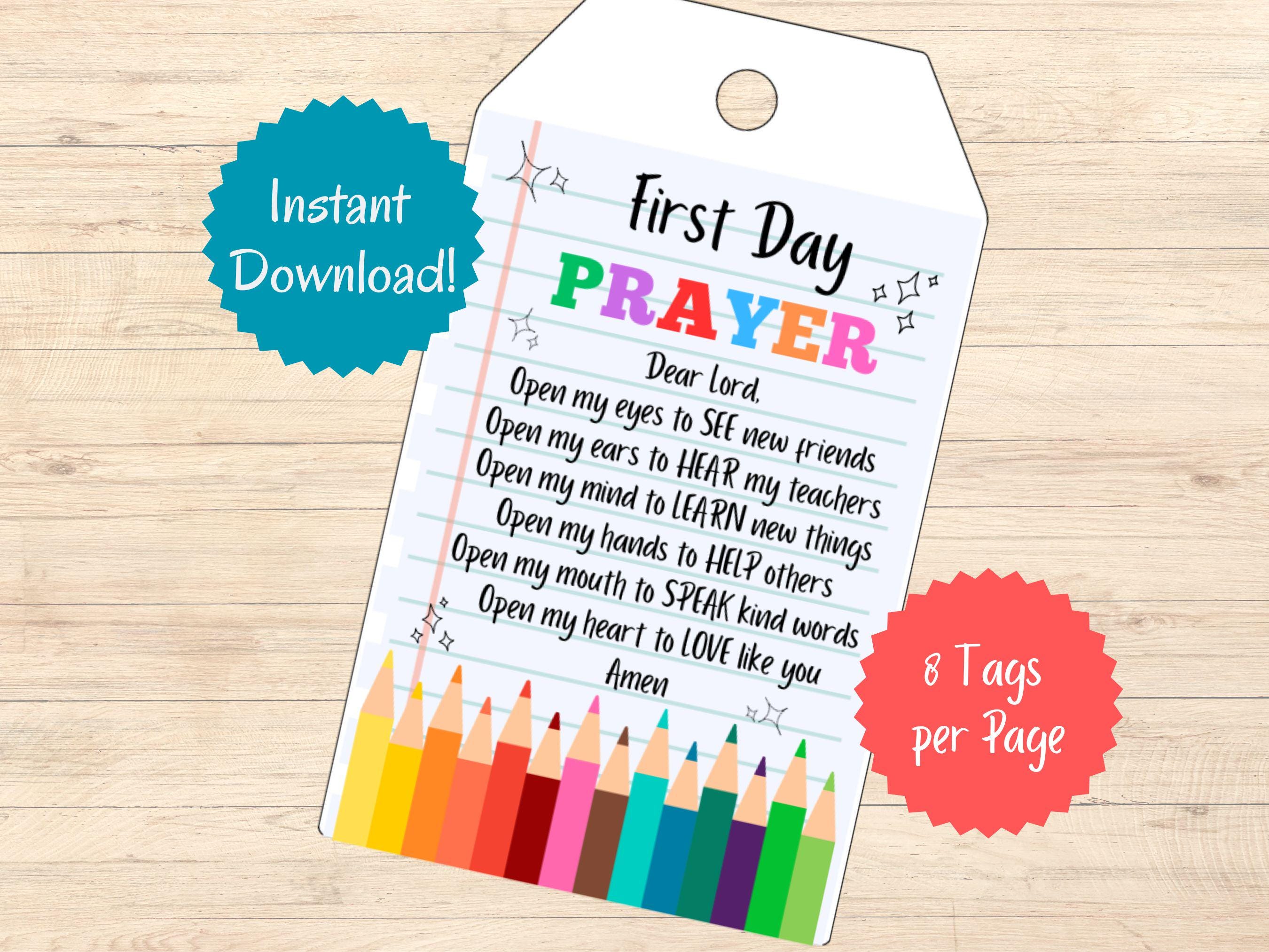 First Day of School Prayer Tag, INSTANT DOWNLOAD, Back to School Prayer ...