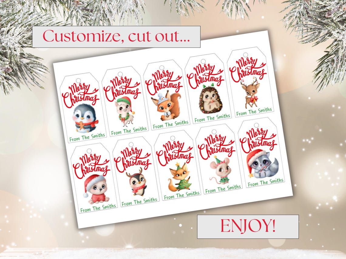 Editable Printable Woodland Animals Christmas Gift Tags, Digital ...