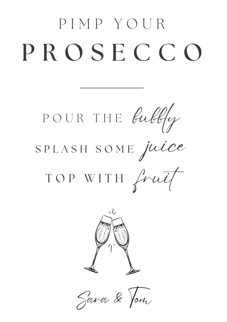 Pimp Your Prosecco Sign | Editable Canva Template | Black & White Bar ...