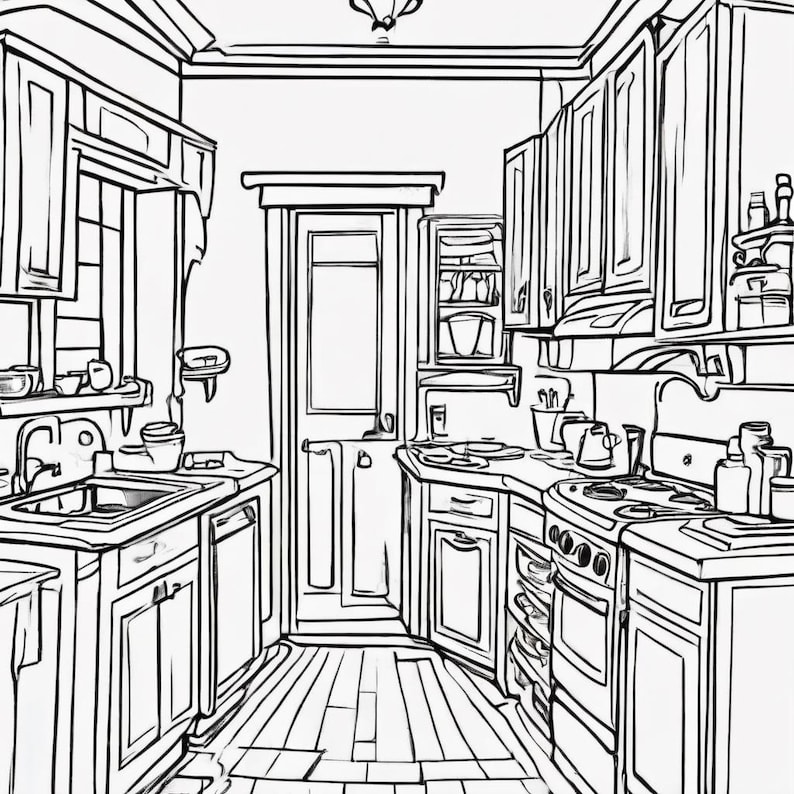 7 Coloring Sheets Kitchen - Etsy