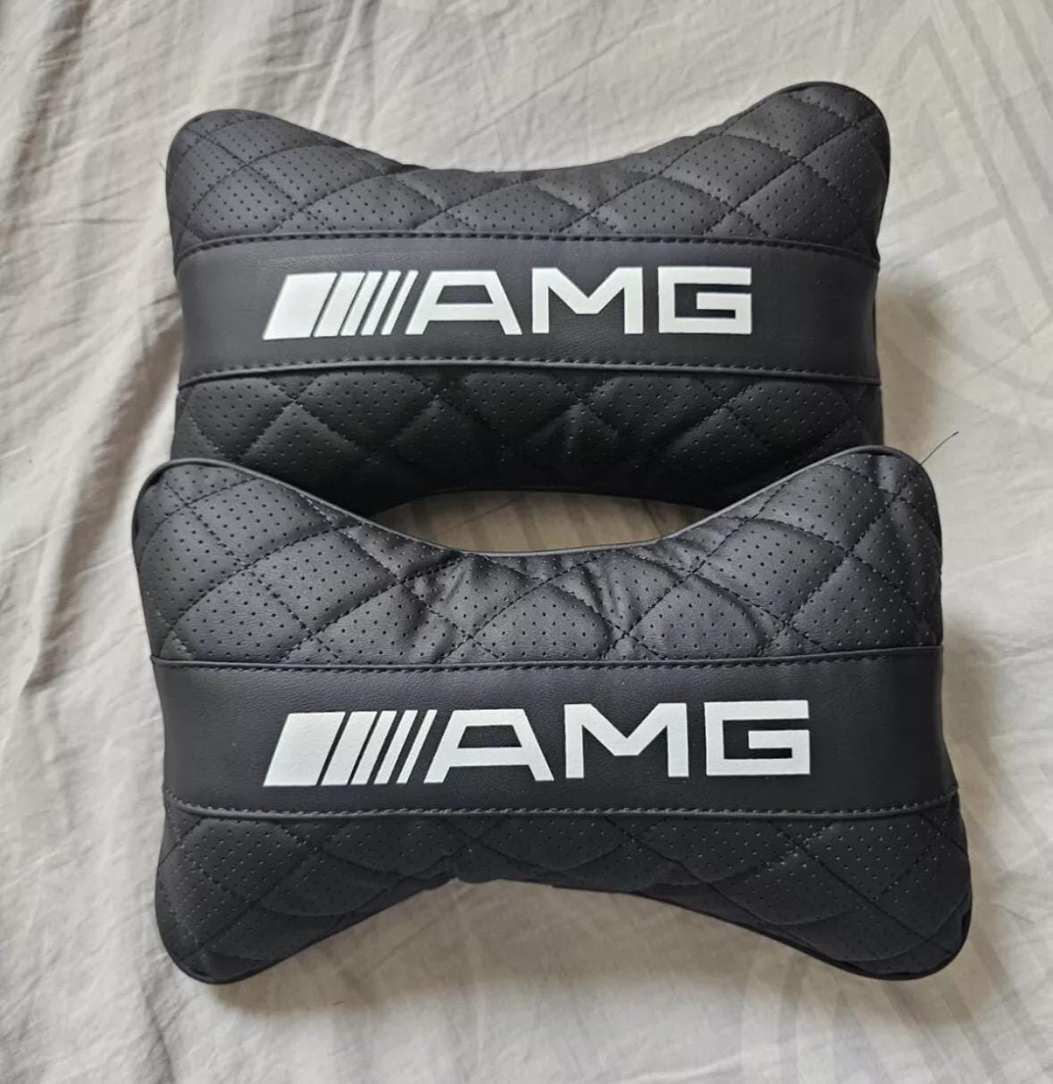 2x Mercedes AMG Black Car Headrest Neck Support Pillow Pair Comfortable ...