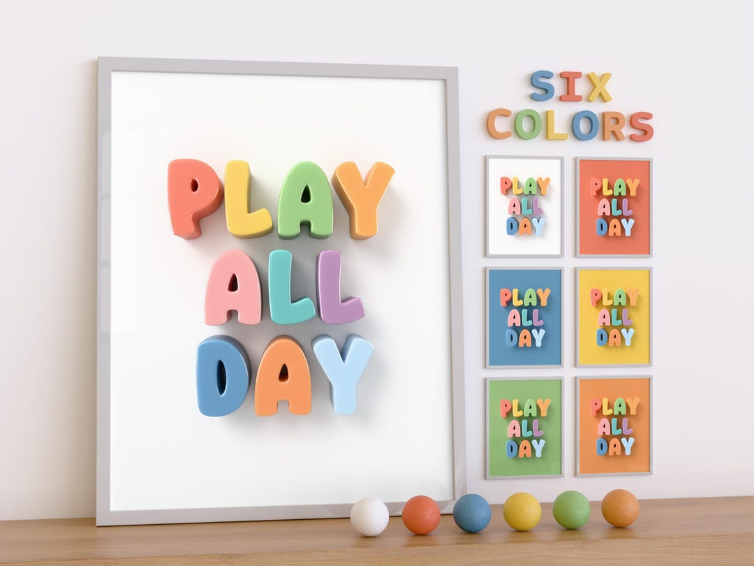 Play All Day, Cartoon Letter, Inspirational Quote, Kids Room Decor ...