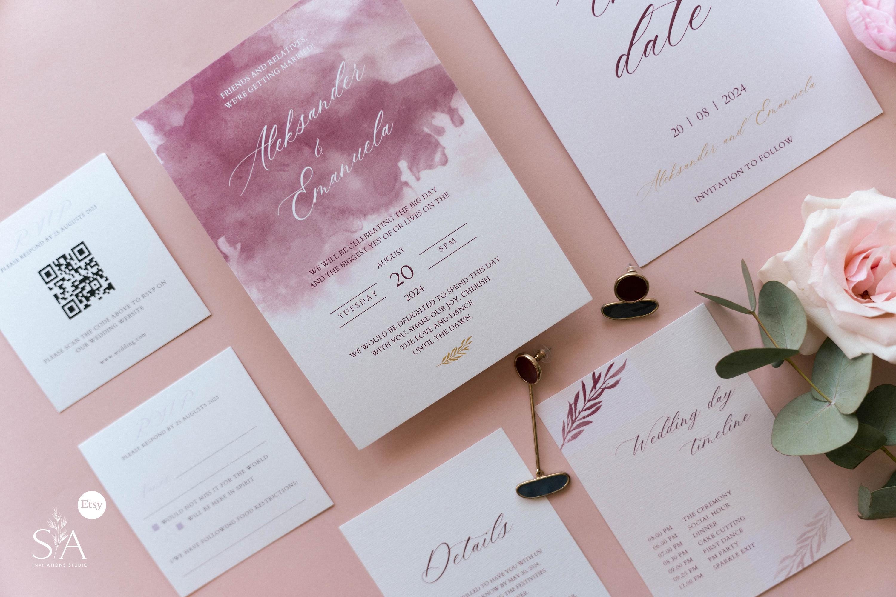 Marsala Watercolor Wedding Invitation Includes RSVP, Save the Date ...
