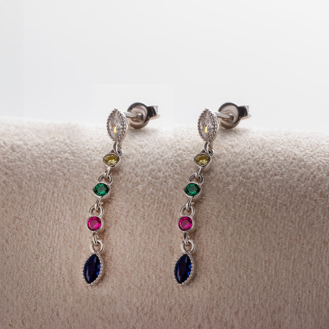 Ziva925 Aurorine Colorful Drop Earrings – Rainbow Zirconia in Sterling ...