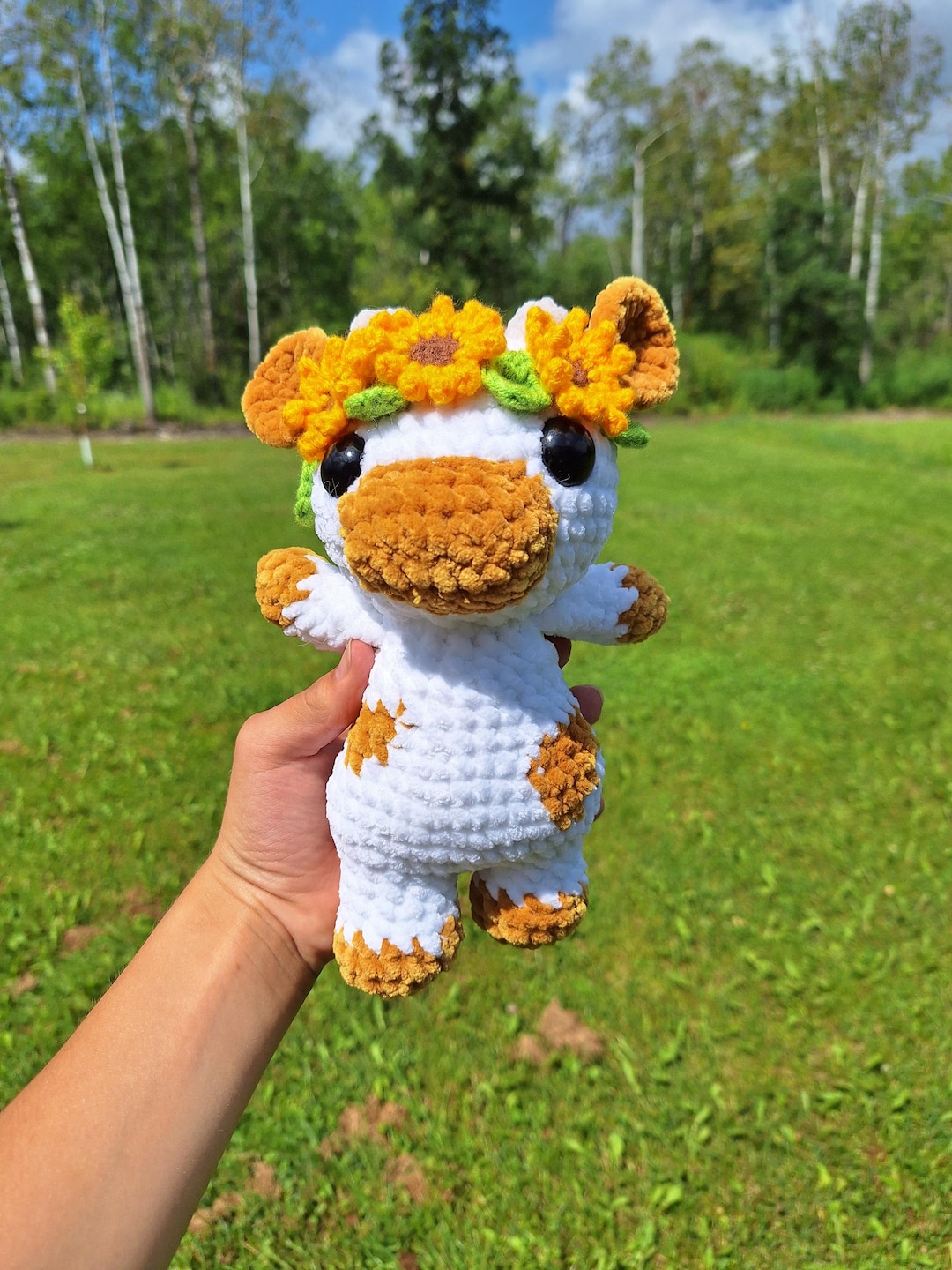 Cute Cow Plushie Crochet Amigrumi Sunflower Crown Pattern by Crochet by ...