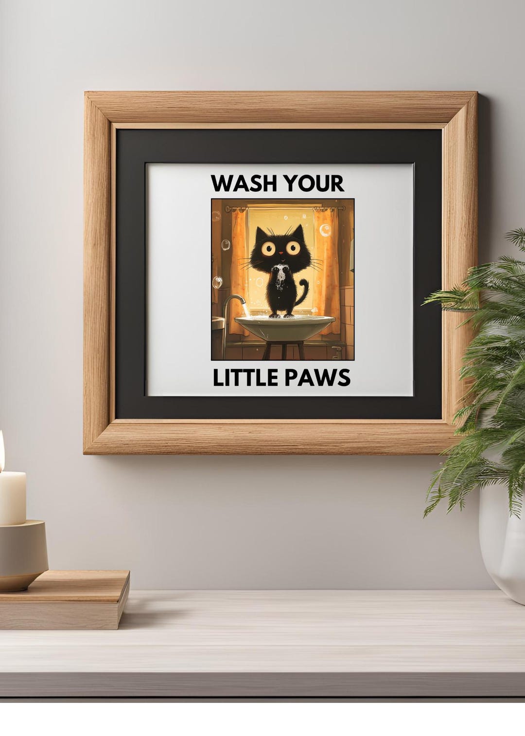 Digital Art, Download for Bathroom, Cute Cat, Wash Your Little Paws ...