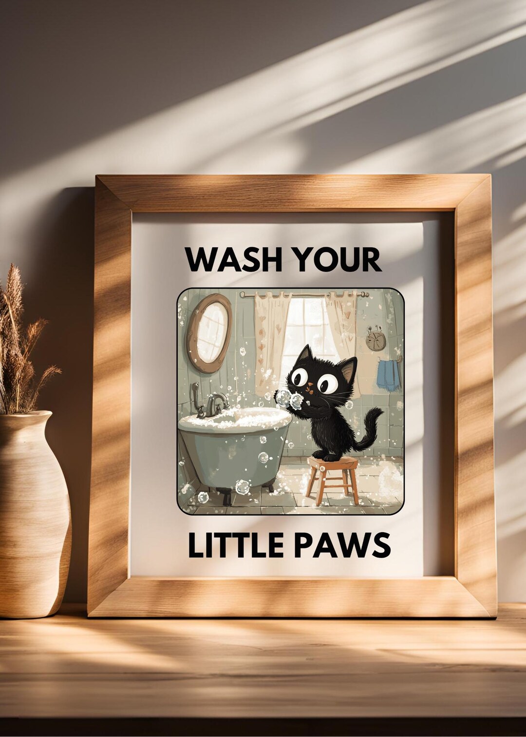 Digital Bathroom Print, Cat Washing Hands, Wash Your Little Paws, Cute ...